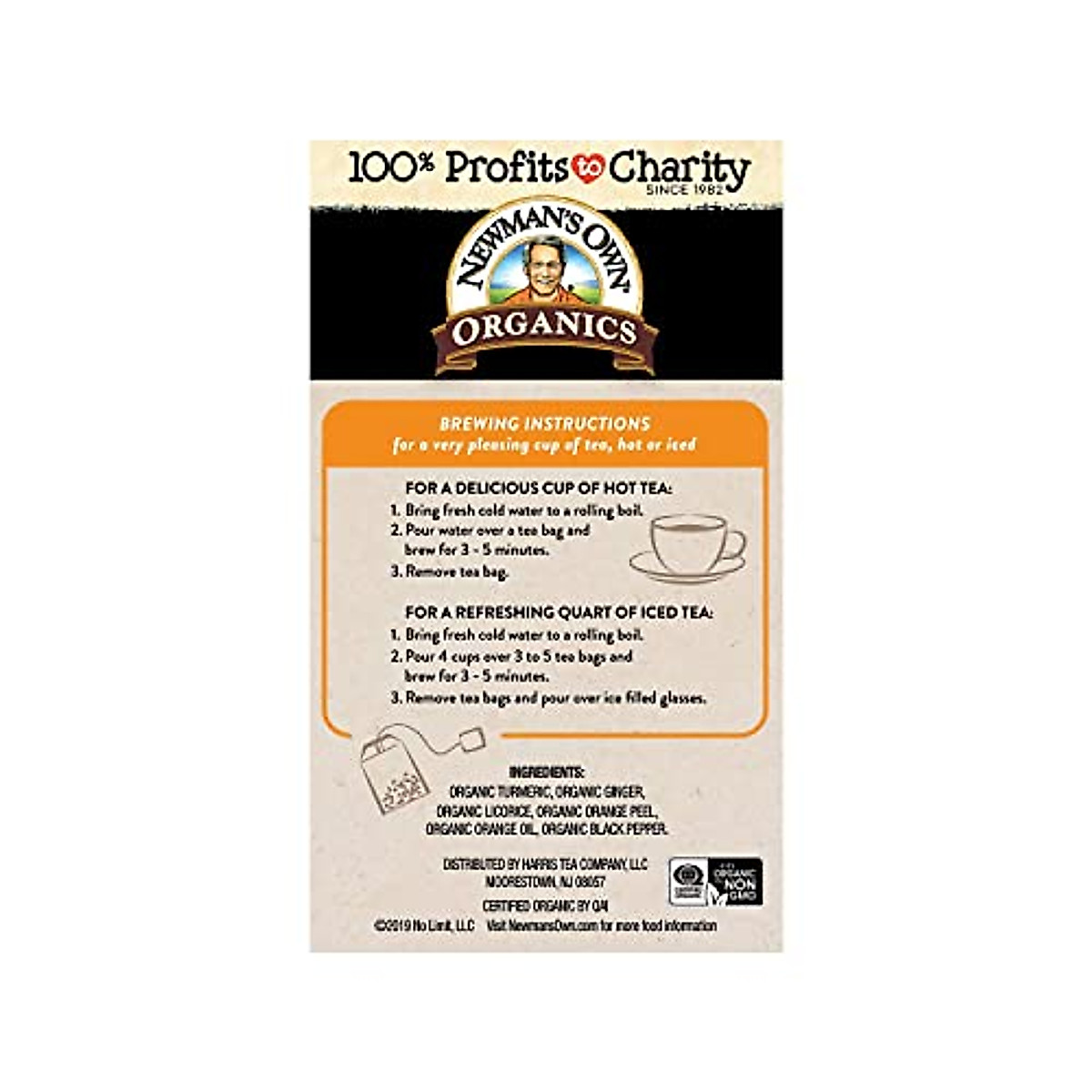 Newman's Own Organic Turmeric Ginger Herbal Tea, Caffeine-Free, Savory & Spicy Flavors Combined For The Perfect Cup Of Tea, 6 Pack Of 20 Tea Bags Individually Wrapped, 120 Teabags Total