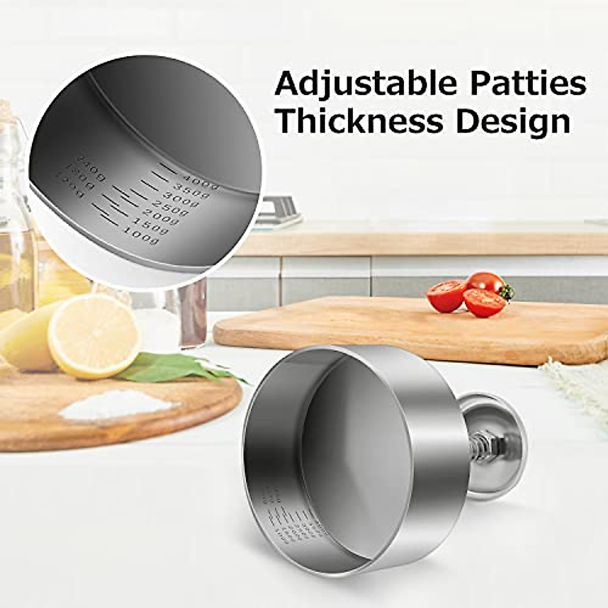 TIANTOU Burger Press, Stainless Steel Adjustable Hamburger Patty Maker, Non Stick Patty Making molds are Suitable for Beef, Vegetables, Burgers and Cooking,BPA Free - Ideal for BBQ, Silver