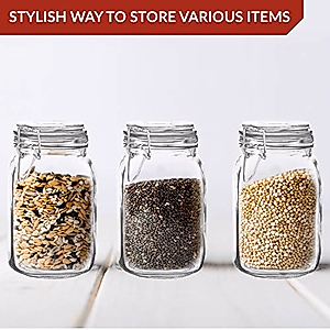 Set of 3 Glass Mason Jar with Lid (1 Liter) | Airtight Glass Storage Container for Food, Flour, Pasta, Coffee, Candy, Dog Treats, Snacks & More | Glass Organization Canisters | 34 Ounces