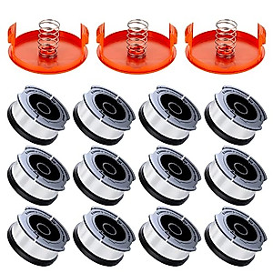 Eventronic AF-100 Trimmer Spool Compatible with Black+Decker Weed Eater, 30ft 0.065" Autofeed Replacement Trimmer Line for Black and Decker Weed Eater (12 Line Spools + 3 Caps+3 Springs)