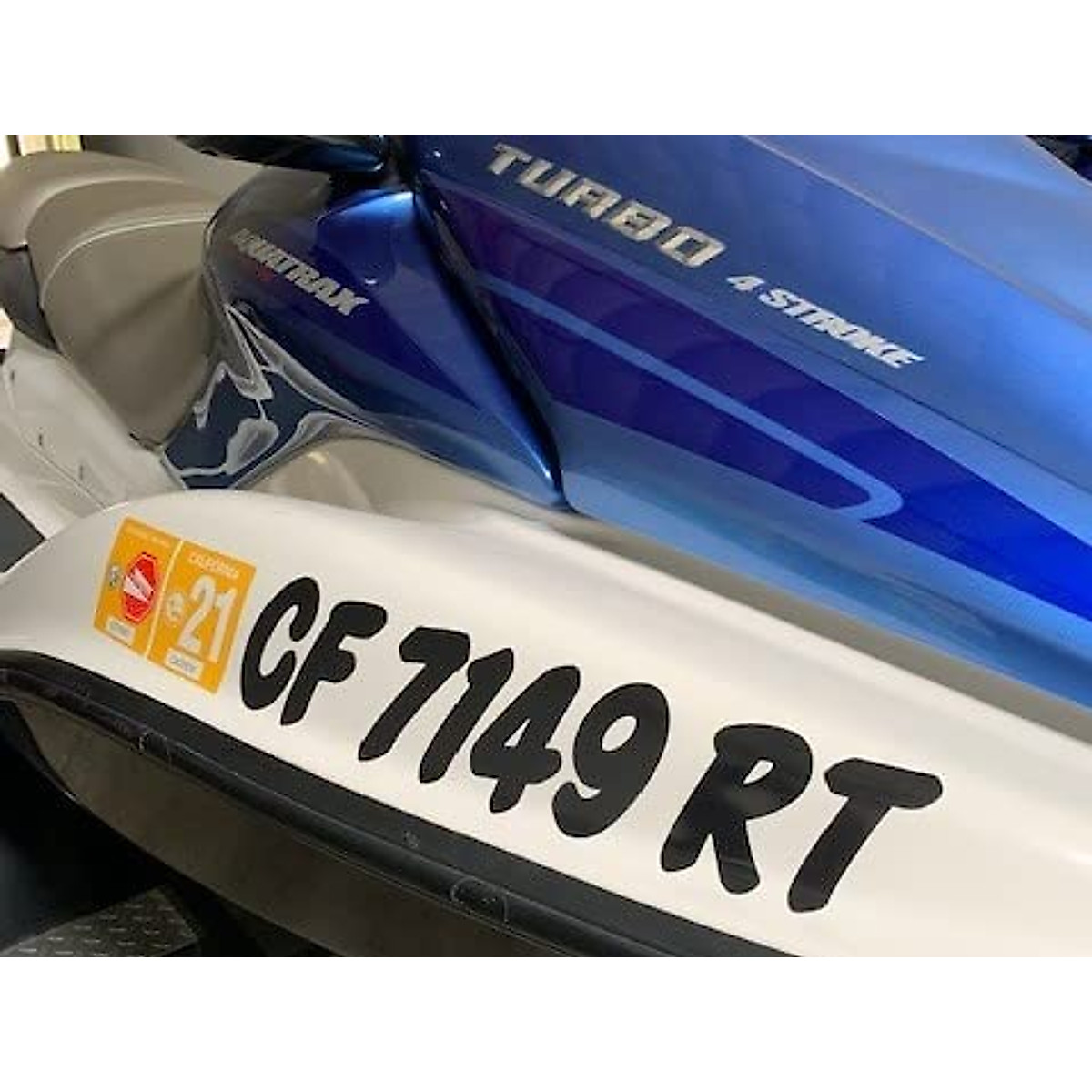STIFFIE WhipOne Blueberry Blue SUPER STICKY 3" Alpha Numeric Registration Identification Numbers Stickers Decals for Sea-Doo SPARK, Inflatable Boats, RIBs, Hypalon/PVC, PWC and Boats.
