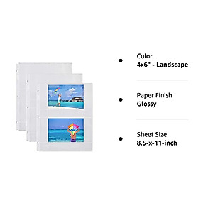 Dunwell Photo Album Refill Pages - (4x6 Horizontal, 25 Pack) for 100 Photos, 3-Ring Binder Photo Pockets, Each Photo Page Holds Four 4 x 6 Pictures, Postcard Sleeves, Archival Photo Sleeves 4x6