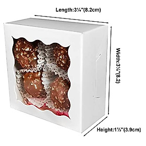 RomanticBaking 3 1/4" x 3 1/4" x 1 1/2" 50PCS Chocolate Truffle Boxes for 4，Cookies Boxes Soap Boxes Donut Boxes Macaron Boxes Mini Bakery Boxes with Window Brownie Boxes