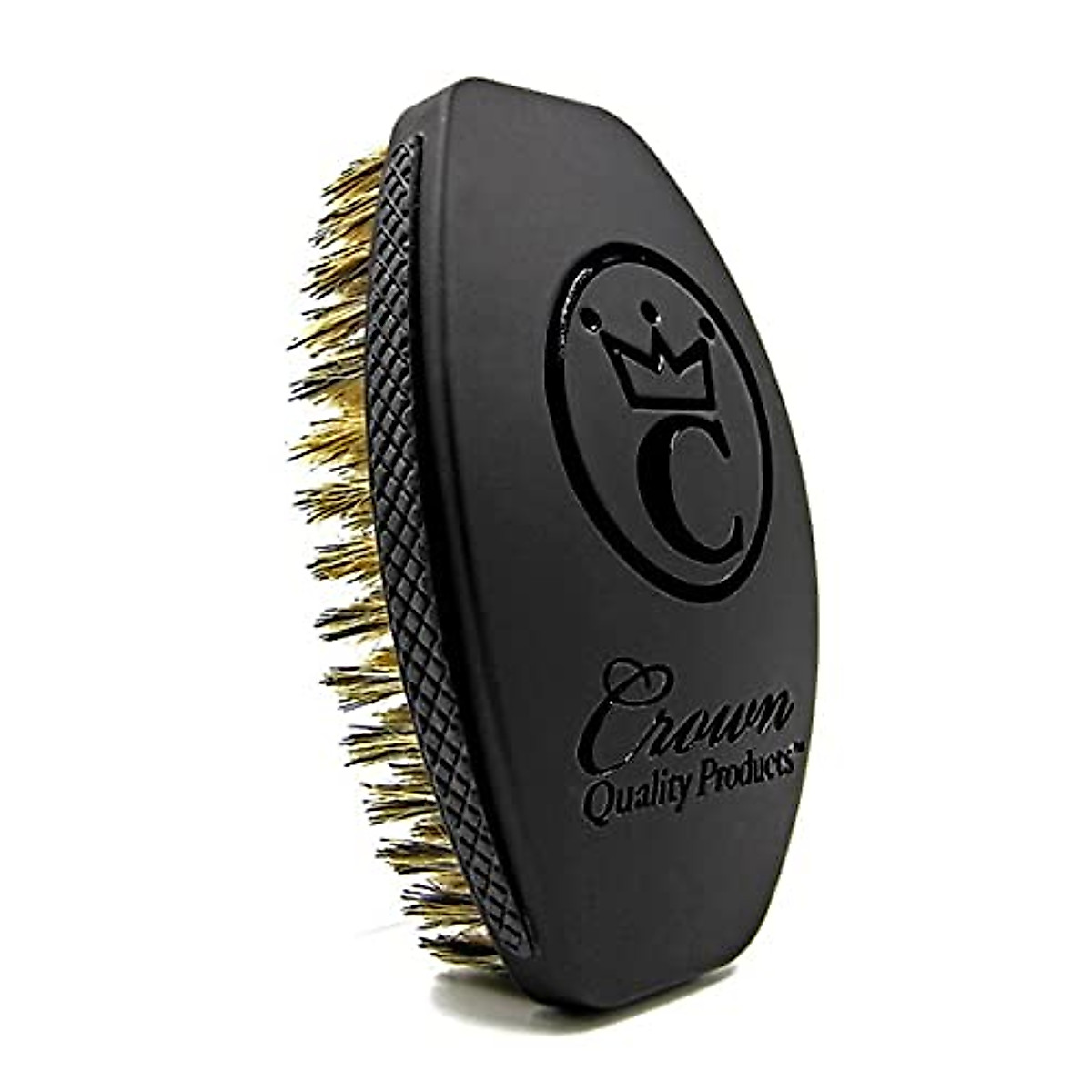 Crown Quality Products 360 Sport Wave Caesar 2.0 Boar Bristle Hairbrush, Medium, Triple Black - Non-Slip Grip, Waterproof Design - The Ultimate 360 Wave Brush