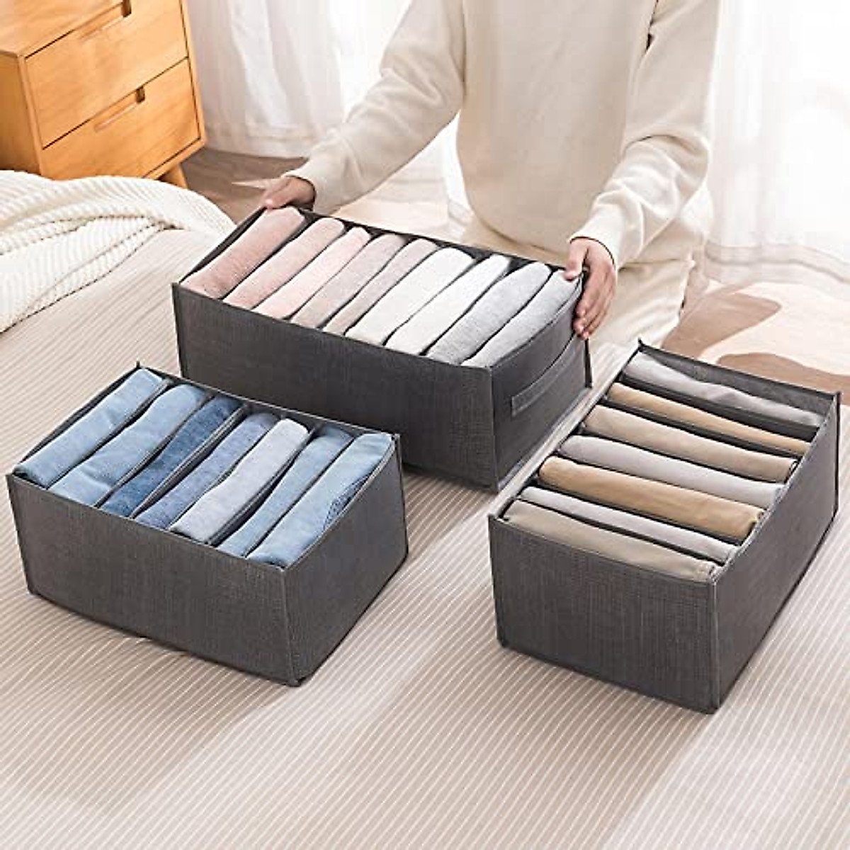 LOWFI 5-Piece Clothes Storage Box Foldable Closet Organizer Storage Container/Wardrobe Drawer Compartment Storage Box for Clothes, Pants, Underwear, Socks, Sheets, Etc. Storage (Gray)