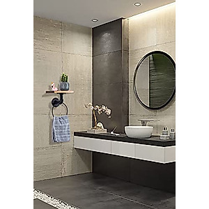 Towel Ring Towel Rack Modern Towel Holder with Wooden Shelf Rustic Hand Towel Ring Wall Mount Heavy Duty Bath Towel Rack for Bathroom Black