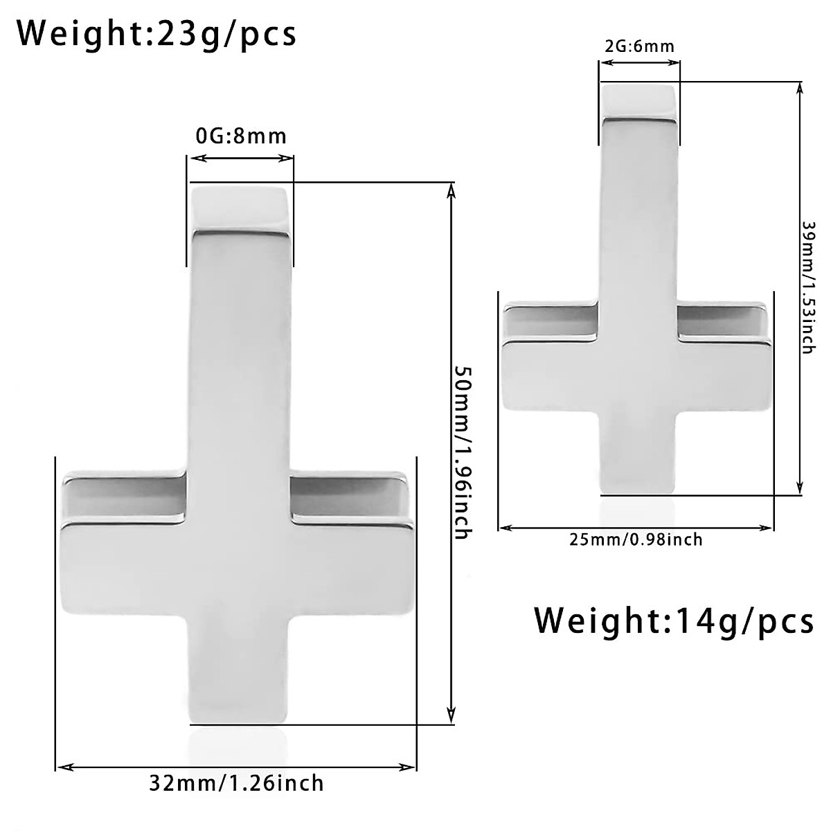 DOEARKO 2pcs Stainless Steel Sword Dangle Cross Ear Tunnels Plugs Expander Stretcher Gauges Earrings Body Piercing Jewelry (16mm(5/8"), Black)