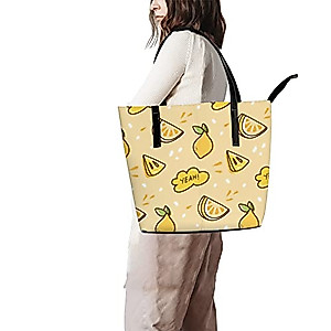 Fashion Tote Handbags Women's Soft Tote Shoulder Bag for Women Work Shopping Top Handle Satchel Bags, 15.8×4×15.4 inches,Cartoon Lemon