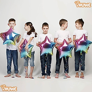 Rainbow Star Balloons 18 Inch, 10 Pcs Gradient Star Shaped Mylar Helium Foil Metallic Balloon for Birthday Party Decorations Baby Shower Wedding Anniversary Backdrop Party Supplies