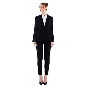 Marycrafts Women's Pant Suits Set – Professional Business Suiting Blazer and Pants 2 Piece Outfit 14 Black