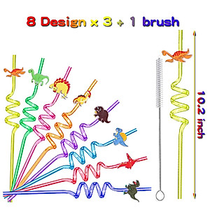 Dinosaur Party Favors Dinosaur Reusable Straws for Birthday Party Supplies with Cleaning Brush (24PCS)