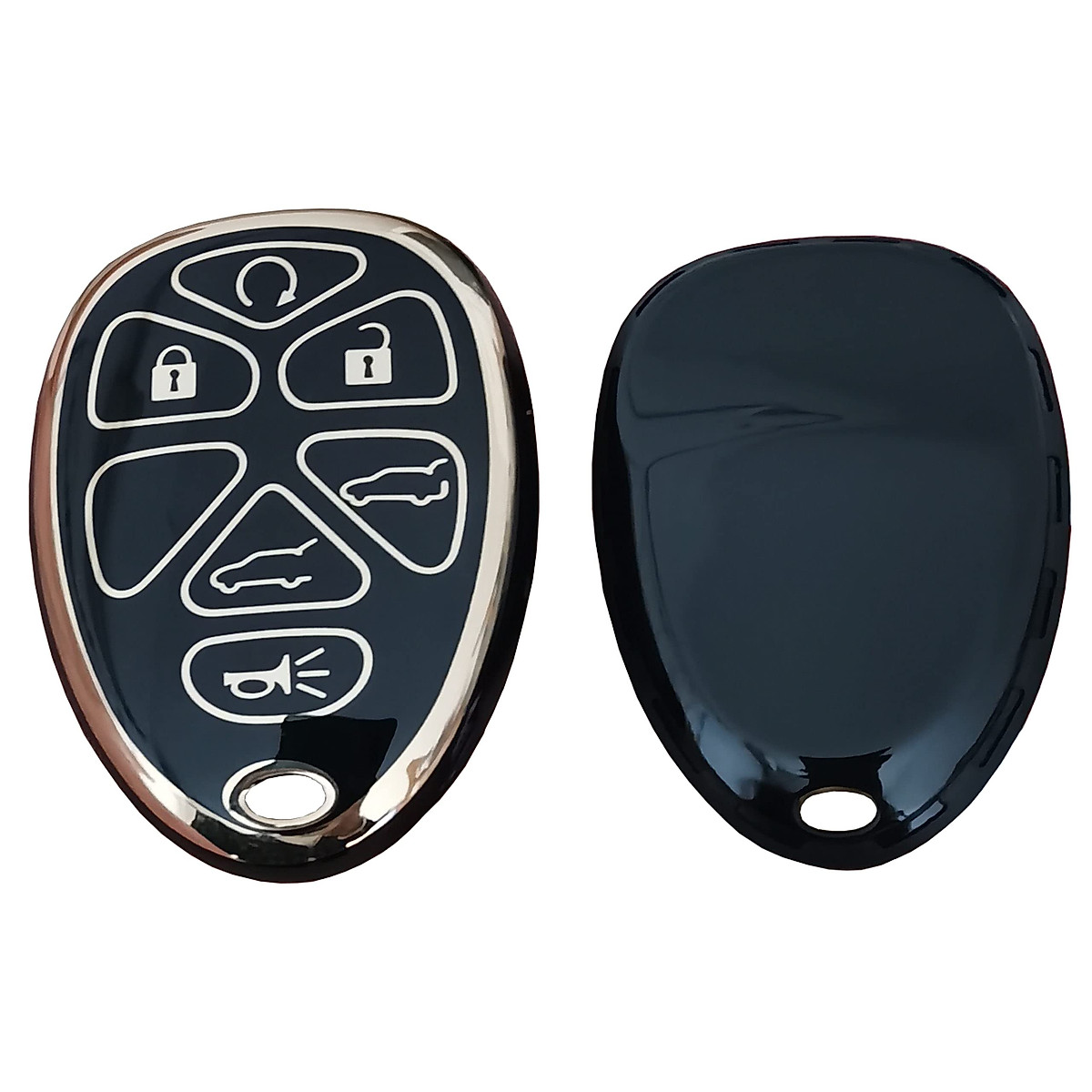 QIXIUBIA for Chevrolet Key Fob Cover Keyless Remote Smart Key Fob Shell with Keychain Fit for Chevy Suburban Tahoe Traverse Buick Enclave Cadillac Escalade GMC Acadia Yukon (Black 6-Button)