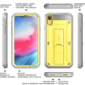 SUPCASE iPhone XR Case, Full-Body Rugged Holster Kickstand Case with Built-in Screen Protector for Apple iPhone XR 6.1 Inch (2018 Release), Unicorn Beetle Pro Series -Retail Package (Yellow)