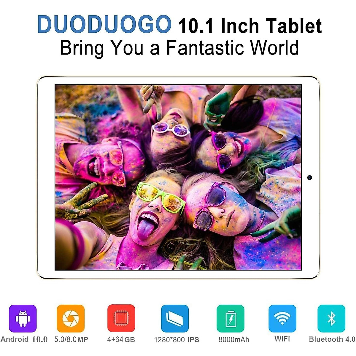 2 in 1 Tablets 10 Inch, Android 9 Tablet PC with Wireless Keyboard Case, 4GB RAM 64GB ROM/128GB Computer Tablets, Quad Core, HD/IPS, 8000mAh, Dual 4G SIM/WiFi (Gold)