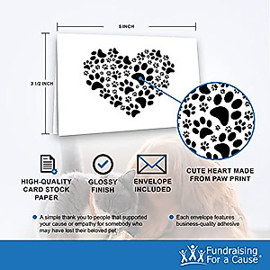 Fundraising For A Cause Paw Print Note Card Stationary - Thank You Cards With Envelopes- Dog, Cat, or Pet Paw Print Themed Blank Cards - Pet Sympathy Gifts for All Occasions - 12 Per Pack (1 Pack)