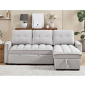 ERYE L-Shaped 3-Seaters Reversible Sleeper Sectional Sofa W/Pull Out Couch Bed and Storage Chaise for Living Room, Chenille Tufted Upholstered Convertible Sofabed with USB and Type-C Charging Ports