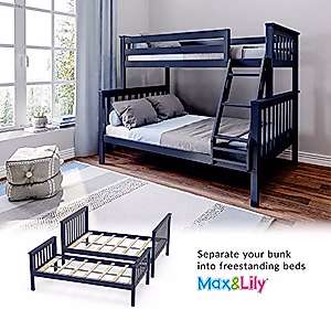 Max & Lily Bunk Bed, Twin-Over-Full Wood Bed Frame For Kids, Blue