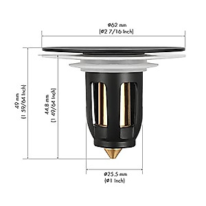 KES Bathroom Sink Stopper Black, Universal Pop Up Drain Stopper for 1.12~1.83" Bathroom Sink, Brass Bathroom Sink Stopper Replacement, S1000-BK