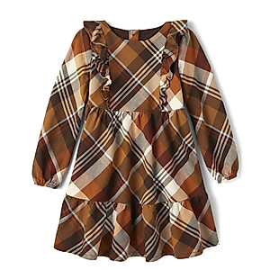 Gymboree,and Toddler Long Sleeve Casual Print Dresses,Flutter Plaid,5T