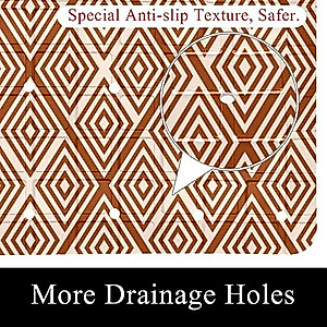 Bath Tub Shower Mat - Anti-Slip PVC Material 15.1x26.8 in, Gentle Cushioning Quick Drying Suction Cups Reliable Solution - Geometric Diamond Pattern - Brown Non-Slip Floor Mat