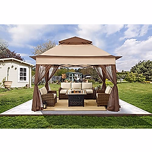 COOSHADE 11x11Ft Easy Pop Up Gazebo Tent Instant Outdoor Canopy Shelter with Mosquito Netting Walls(Beige)