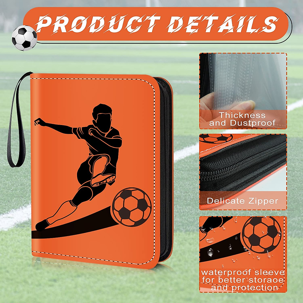Soccer Card Binder 4-Pocket Trading Card Binder with 400 Card Sleeves Portable Card Album Case for Card Collection Soccer Star Sports Cards Display Case(400 Pocket Soccer)