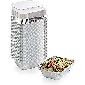 Aluminium Disposable Foil Food Container with Lids (Pack of 50) Reusable Takeaway Containers, Great for Baking Roasting Cooking Food Storage, 14 x 12 x 5cm