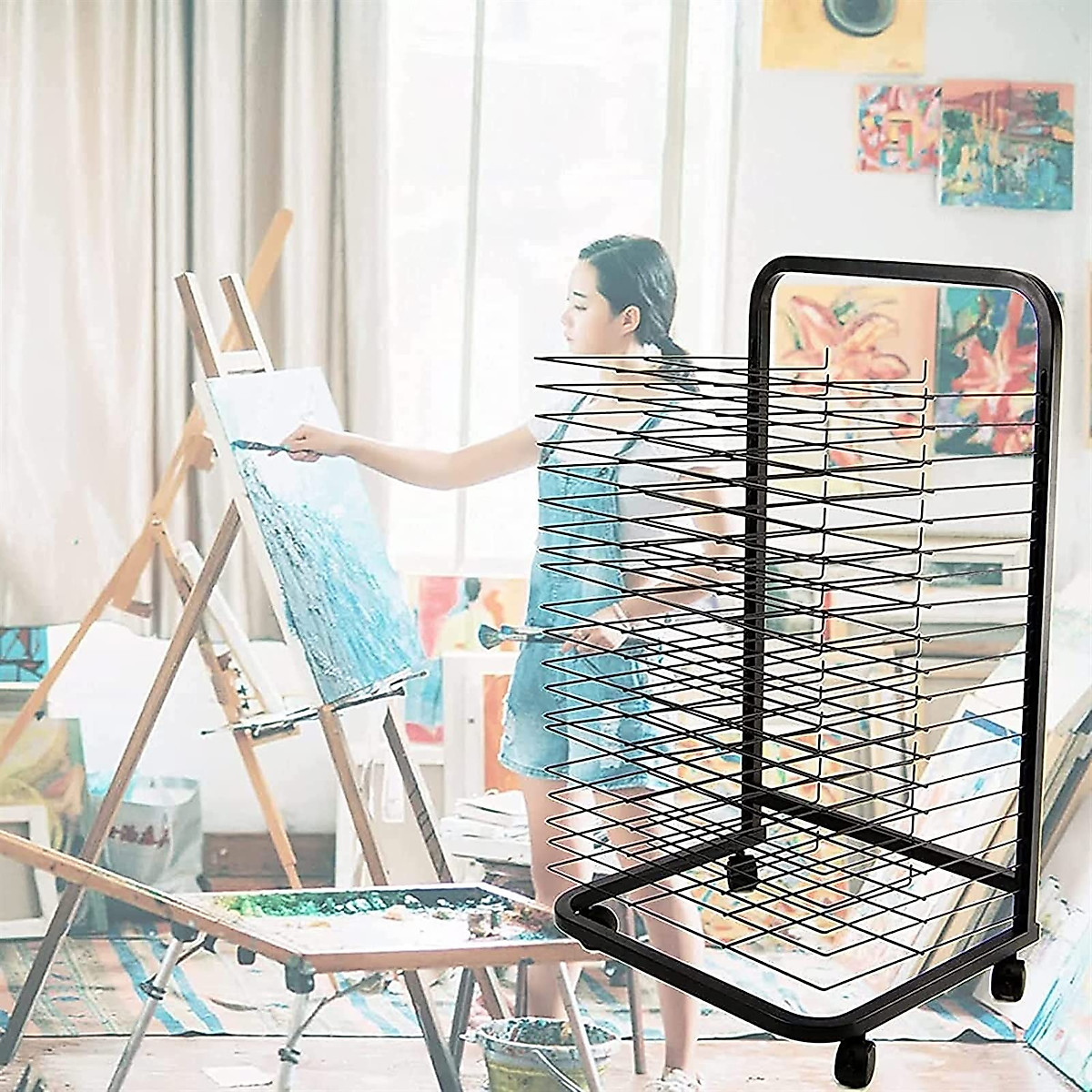 Art Drying Rack for Classroom Drying Rack，Art Drying Rack for Art Metal Wire Work Display Rack, Art Carts with Wheels for Classroom Art Studios and Home Use. Drying & Print Racks ( Size : 25 Layers )