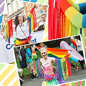 Xuhal Rainbow Arm Warmer Halloween Rainbow Fringe Rave Outfits Women Fringe Warmer Rainbow Fringe Costume for Women Men(Wide)