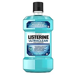 Listerine Ultraclean Oral Care Antiseptic Mouthwash, Everfresh Technology to Help Fight Bad Breath, Gingivitis, Plaque & Tartar, ADA-Accepted Tartar Control Oral Rinse, Cool Mint, 1 L