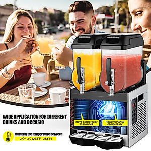IKEKA 110V Commercial Slushy Machine 24L Double Tank Frozen Drink Slushie Maker Machine 600W Stainless Steel Margarita Machine for Supermarkets Cafes Restaurants Bars (Black)