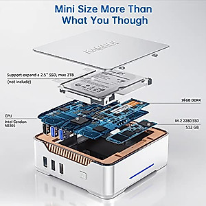 KAMRUI Mini PC,16GB RAM 512GB SSD Intel 11th Celeron N5105 (up to 2.9GHz) Mini Desktop Computer, 2.4G/5G WiFi, BT4.2, Small Computer Support 4K UHD VESA Gigabit Ethernet for Home/Business