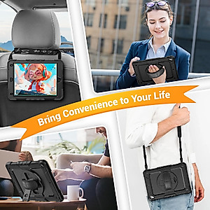 SEYMAC Case for iPad 6th/5th Generation Case 9.7 Inch, Full-Body Shockproof Heavy Duty Protective Case with Screen Protector, Rotating Stand/Hand/Shoulder Strap for iPad Air 2/ Pro 9.7, Black