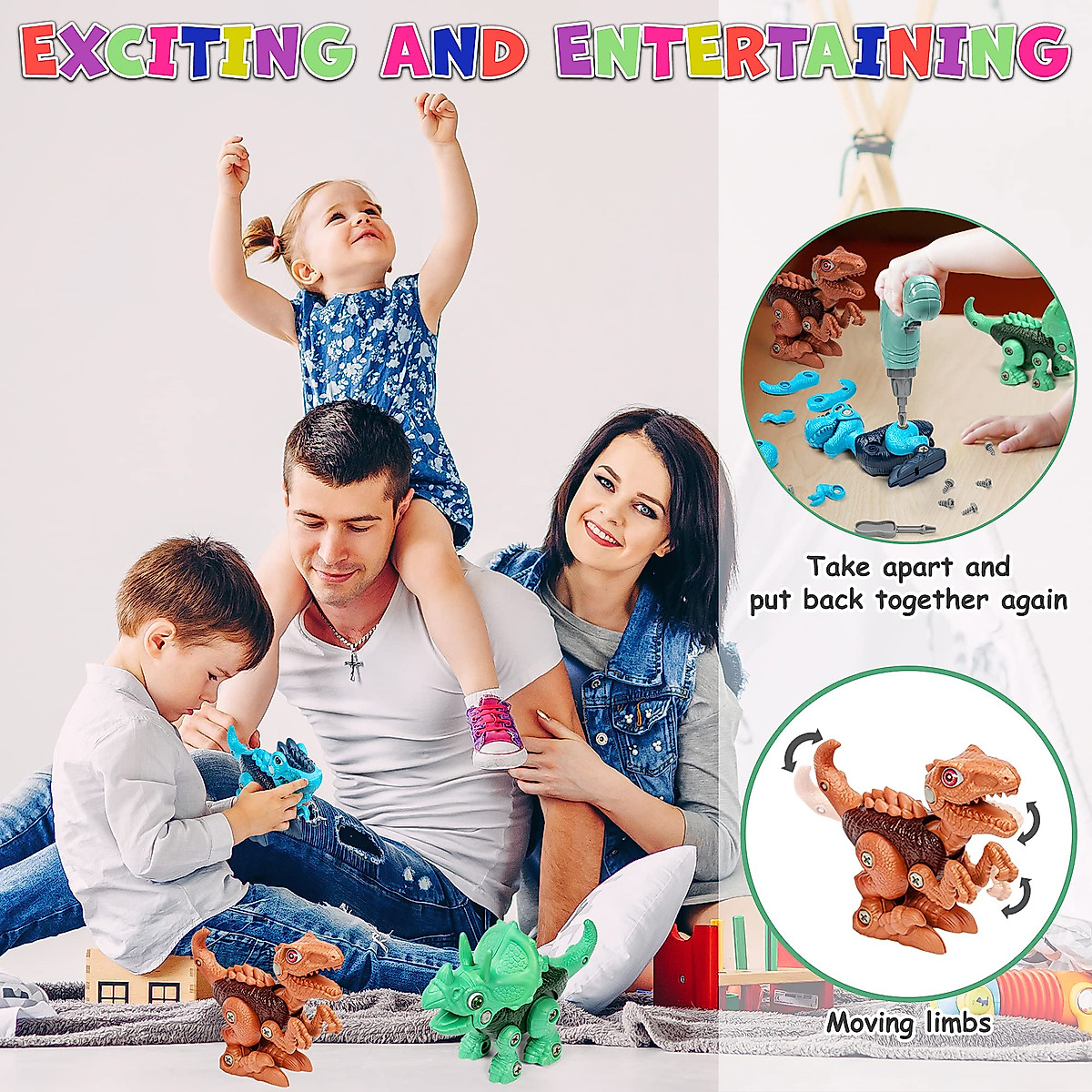 Take Apart Dinosaur Toys for Kids 3-5 6 7 - STEM Building Toys for 3 Year Old Boys - Boys Toys for 4 Year Old Boys - STEM Toys for 5 Year Old Girl Birthday Gifts - Dinosaur Toys for Kids 5-7