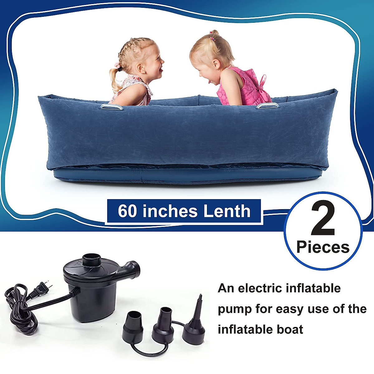 Maitys 2 Pack 60'' Comfy Peapod Sensory Chair for Kids with Autism Calming Corner Inflatable Sensory Peapod Compression Boat Lounger for Calm Down Corner Supplies(Blue)