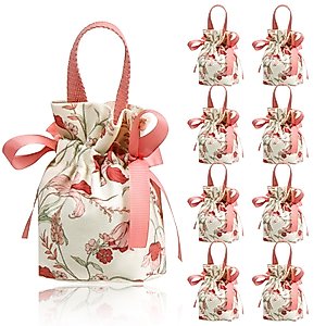 Liobelon 8 Pieces Floral Small Gift Bags with Handles 5.5 x 3.7 x 2.3'' Canvas Small Candy Bag Tea Party Favor Bags Wedding Favors Boxes for Party, Baby Shower,Bridal Shower (pink)