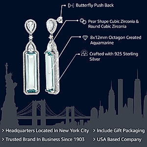 Gem Stone King 925 Sterling Silver Simulated Aquamarine Art Deco Dangle Earrings For Women (12.00 Cttw, 2 Inch)