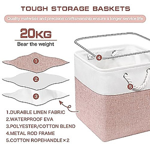 AUSSIY Cube Storage Bin, Collapsible Fabric Storage Bins With Handles, For Clothes Storage, Toys, Book , 13×13×13inches, Pack of 6 (White Pink)