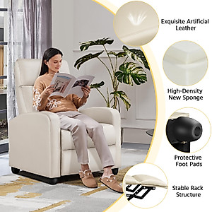 Yaheetech Recliner Chair PU Leather Recliner Sofa Home Theater Seating Adjustable Modern Single Reclining Chair Sofa with Pocket Spring Living Room Bedroom Beige