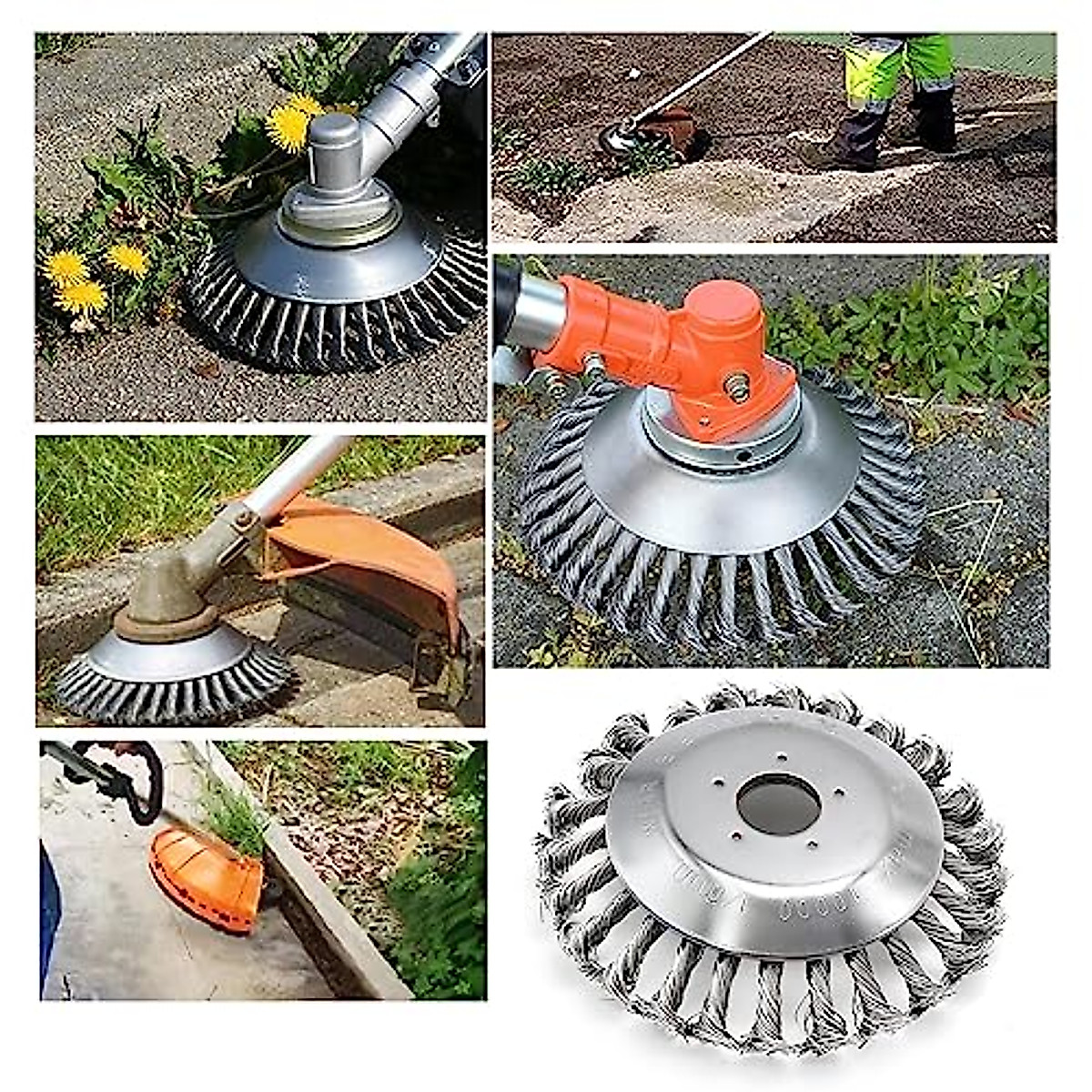 ZUDKSUY 6inch and 8inch Wire Brush Cutter Trimmer Head Set for Cord Trimmer, Mossy Weed Removal (2 Brushes and 2 Pack Adapter kit)