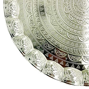 Serving Tray, Coffee Tea Serving Metal Wavy Round Tray 14''(Inches) | Mr Zoni (Silver)