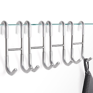 NINETREX Shower Door Towel Hooks, Over Glass Door Brushed Nickel Hook for Bathrooms,Towel Rack Heavy Duty 304 Stainless Steel for Towels Frameless Glass Door，Coats，Squeegee，loofah，4 Pack,Silver
