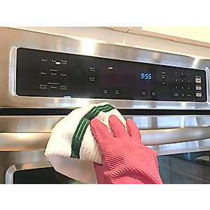 POLYTE Microfiber All-Purpose Ribbed Terry Bar Mop Towel for Home, Kitchen, Restaurant Cleaning (14x17, White w/Green Stripe) 12 Pack