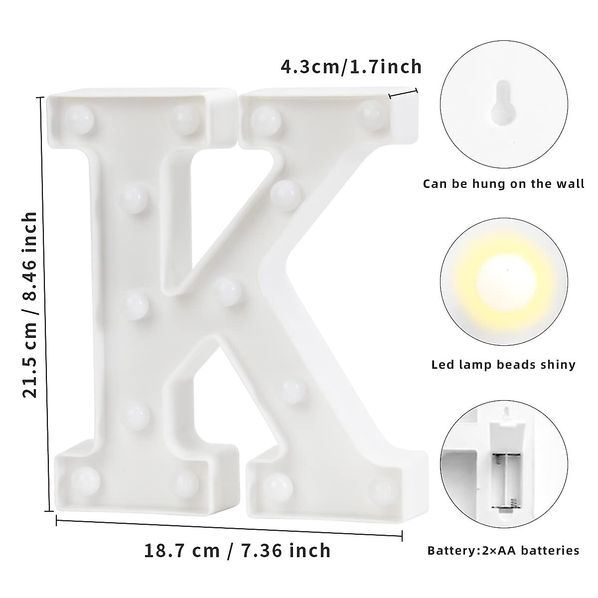 Laerjin Light Up Letters, Marquee Letters with Lights, Decorative Led Light Up Number, Light Up Number Sign for Night Light Wedding Birthday Party Christmas Home Bar - Letter Lights-K