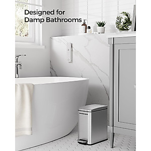 SONGMICS Bathroom Trash Can and Toilet Brush Set, 1.3 Gallon Small Trash Bin with Lid, Slim for Small Spaces, Stainless Steel Garbage Can, Soft Close, Silver ULTB560E0501