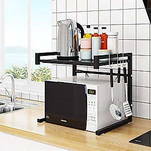 JF-XUAN Kitchen Shelf Kitchen Counter Holder Microwave Oven Rack Expandable Carbon Steel Microwave Shelf Multifunction Kitchen Counter Shelf (Color : Black, Size : 65X36X42CM)