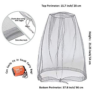 Cinvo Head Net Hat Bug Net Face Netting for Bugs No See Ums Insects Gnats Biting Midges from Outdoor Activities, Spacious Net Room Works Over Most Hats Comes with Free Stock Pouches- Grey