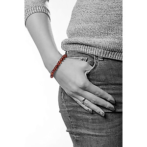AMBERAGE Natural Baltic Amber Bracelet for Adults (Women/Men) - Hand Made from Raw-Unpolished/Certified Baltic Amber Beads(6 Colors) (8, Raw-Unpolished Cognac)