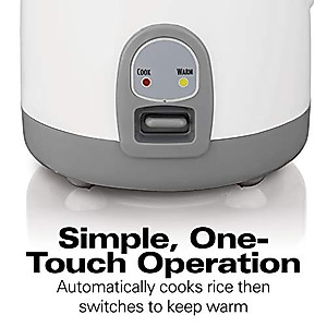 Hamilton Beach Mini Rice Cooker & Food Steamer, 8 Cups Cooked (4 Uncooked), With Steam & Rinse Basket, White (37508)