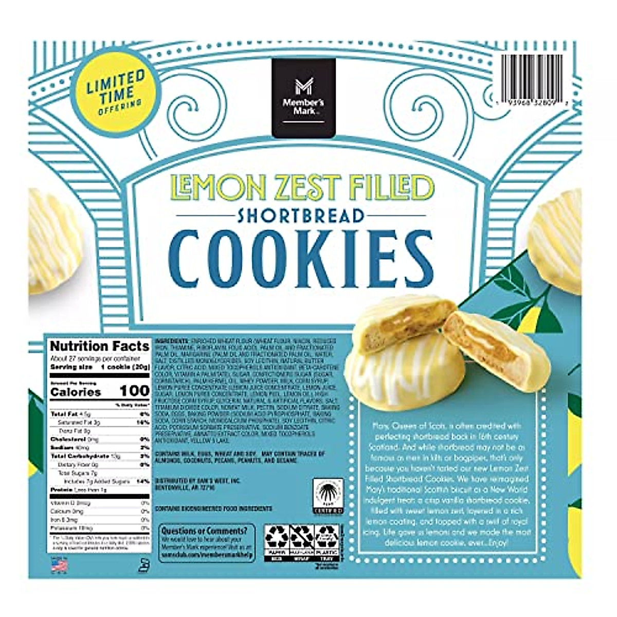 Member’s Mark Lemon Zest Filled Vanilla Shortbread Cookies (19 Ounce)